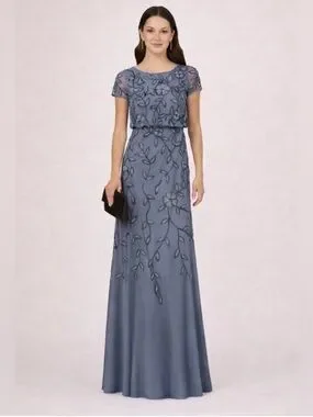 Adrianna Papell | Dresses | Adrianna Papell Dusty Blue Beaded Gown Nwt ...